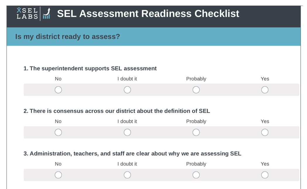 Social Emotional (SEL) Assessment Readiness Checklist | xSEL Labs