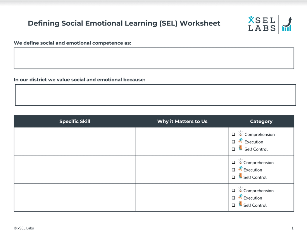 Defining Social Emotional Learning (SEL) Worksheet | xSEL Labs